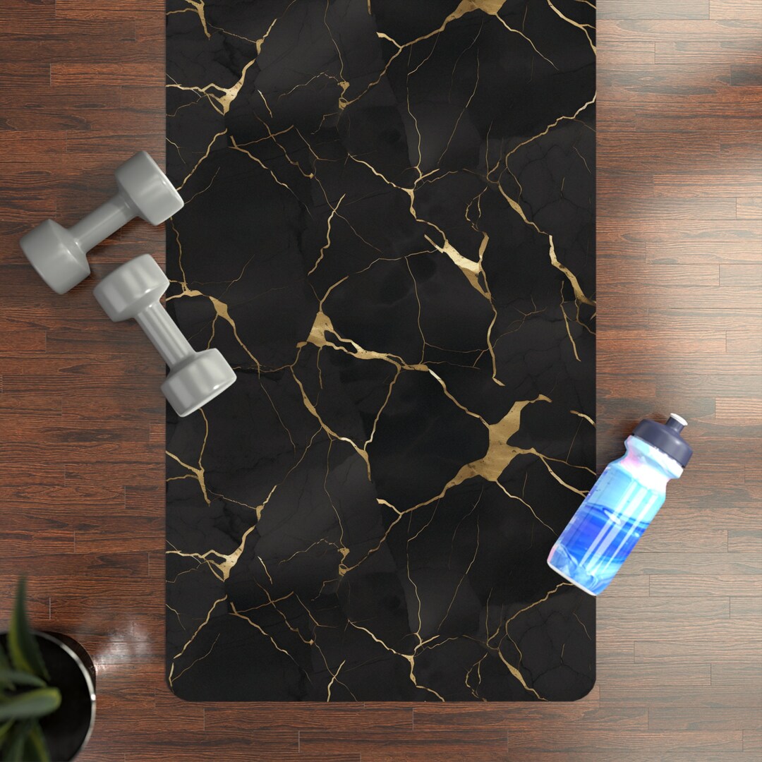 Black Marble Rubber Yoga Mat, Aesthetic Large Yoga Mat, Thick Yoga Mat ...