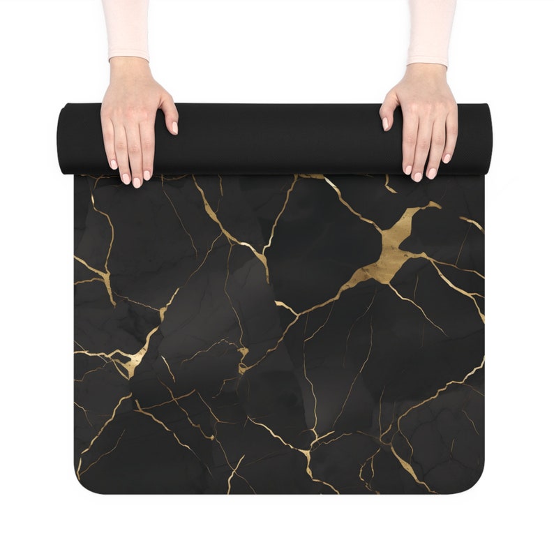 Black Marble Rubber Yoga Mat, Aesthetic Large Yoga Mat, Thick Yoga Mat ...