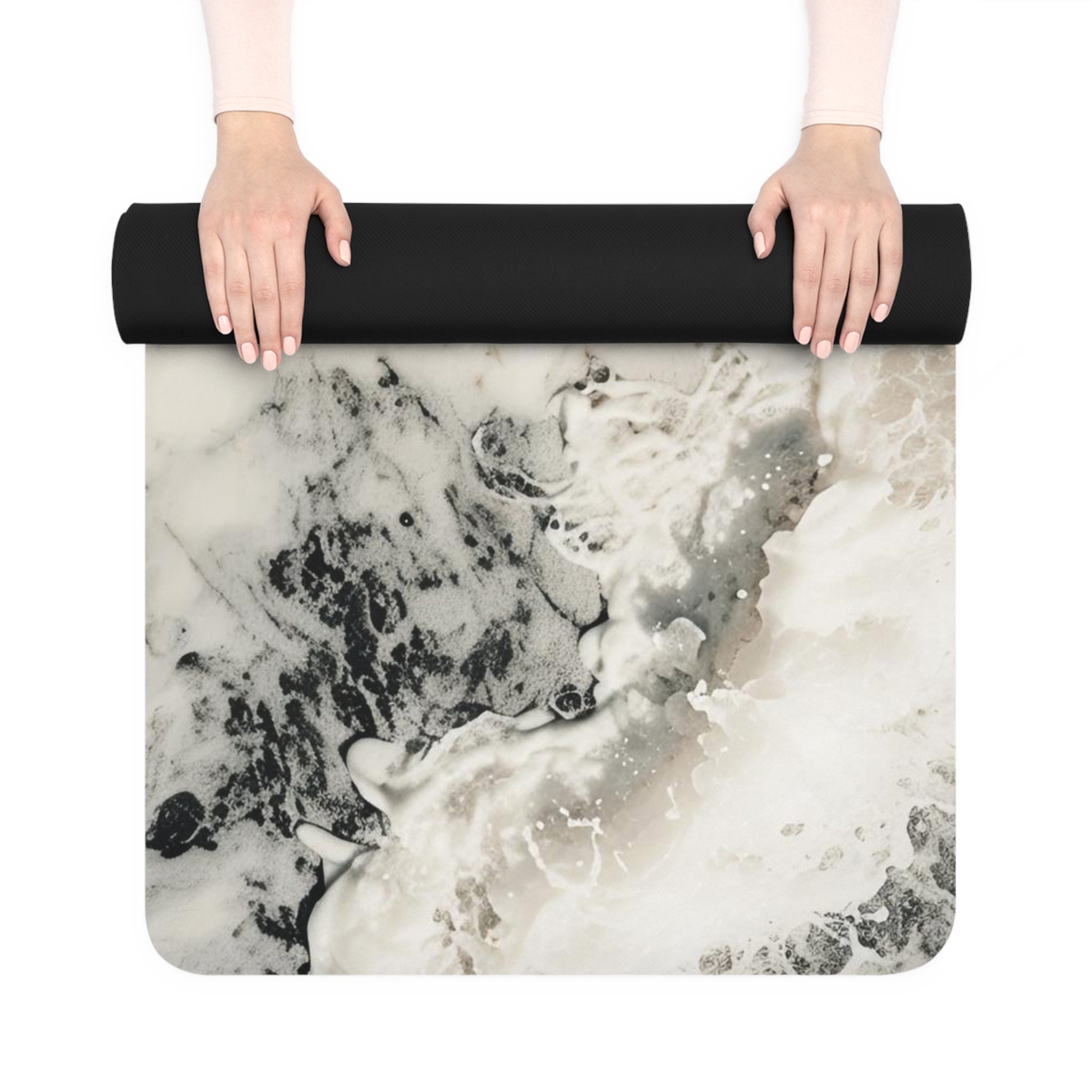 Black and White Marble Crystal Pattern Marble Rubber Yoga Mat ...