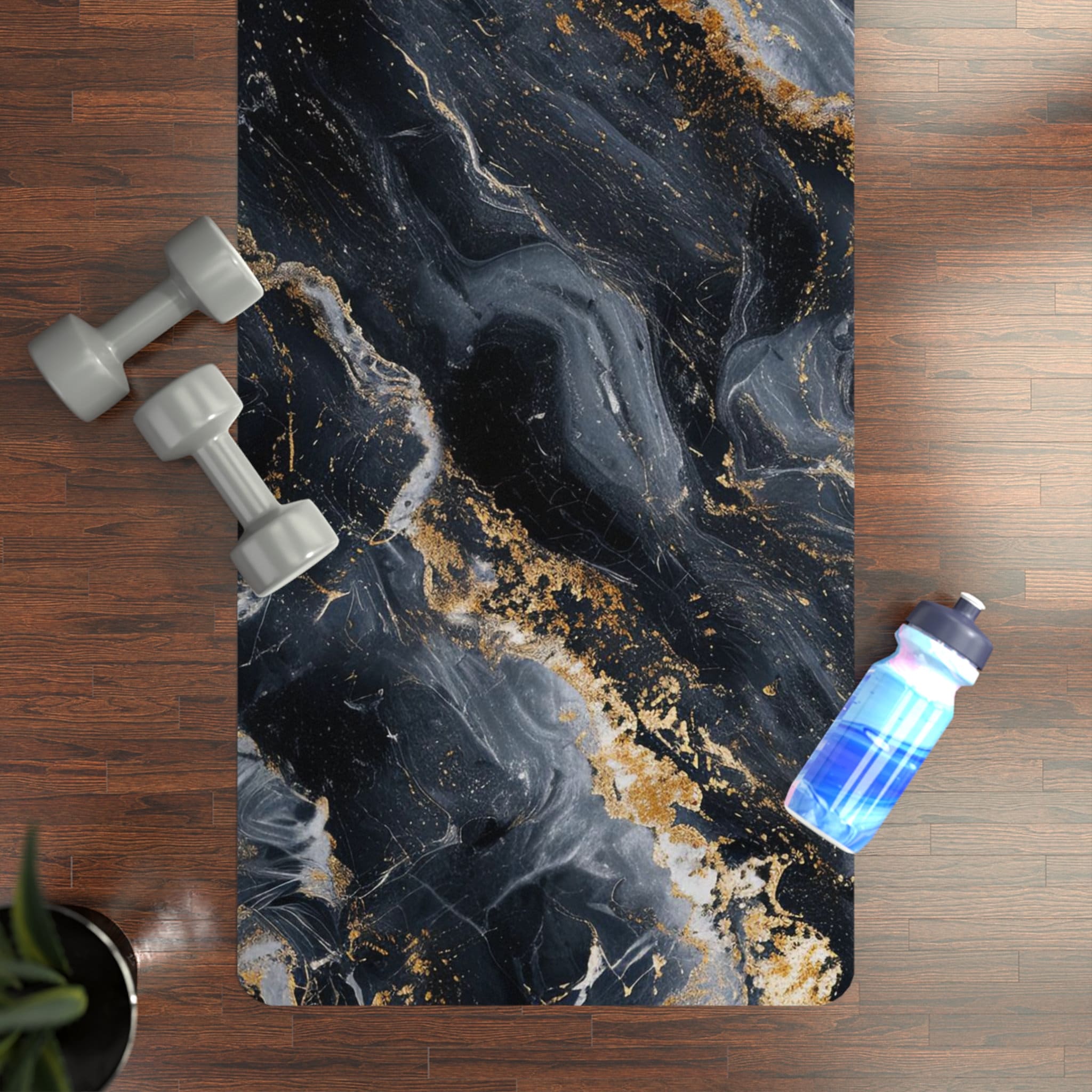 Black Marble Pattern Marble Rubber Yoga Mat, Aesthetic Large Yoga Mat ...