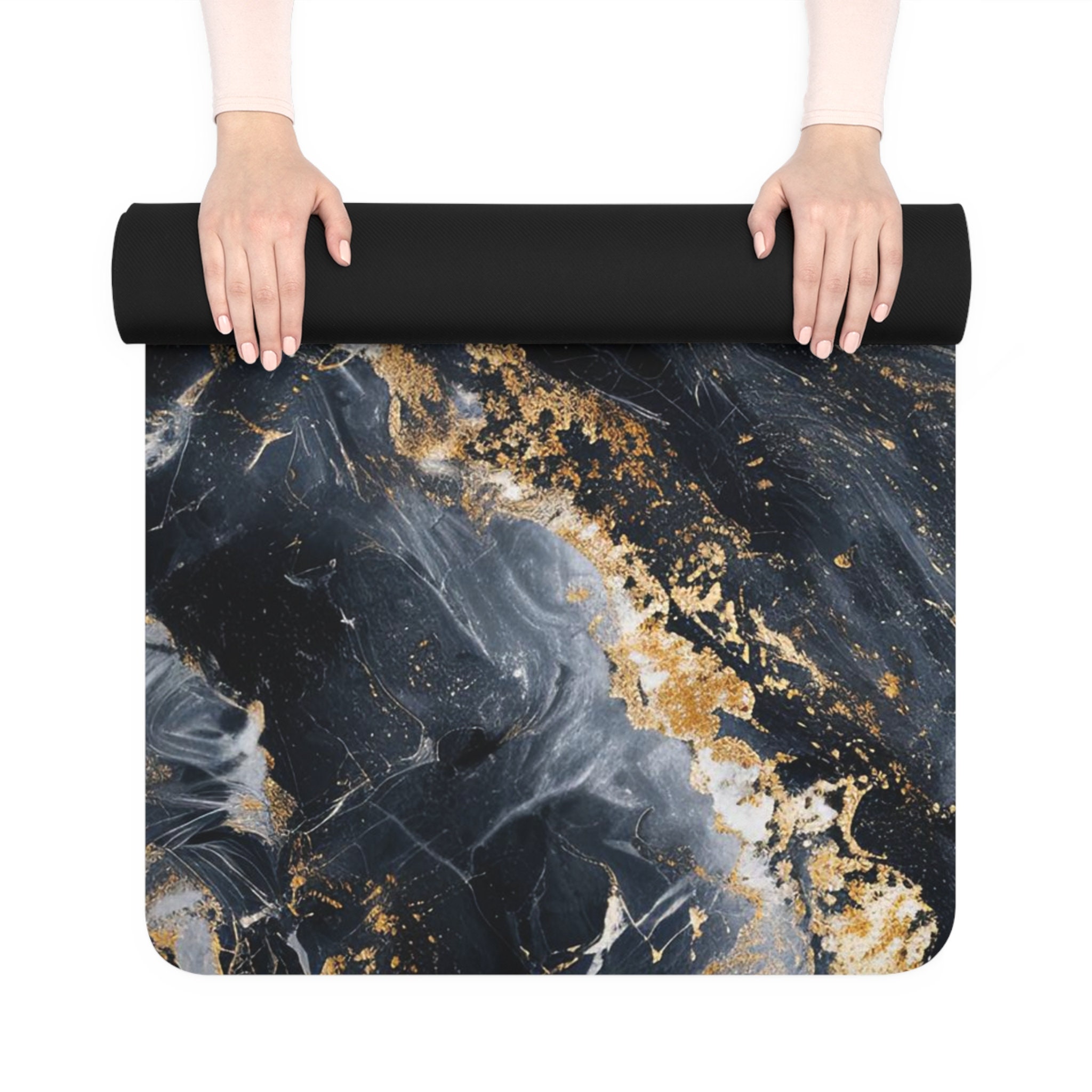 Black Marble Pattern Marble Rubber Yoga Mat, Aesthetic Large Yoga Mat ...