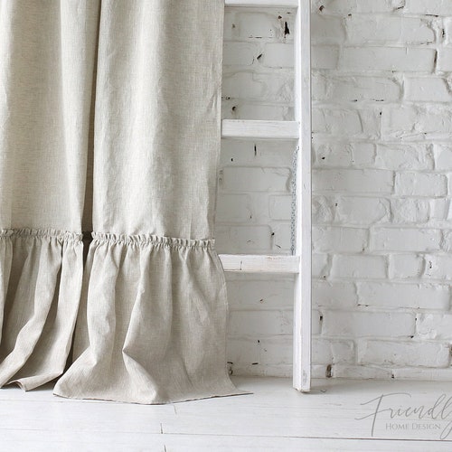 Linen Curtains Linen Ruffled Curtain Panel Ruffle Curtain - Etsy