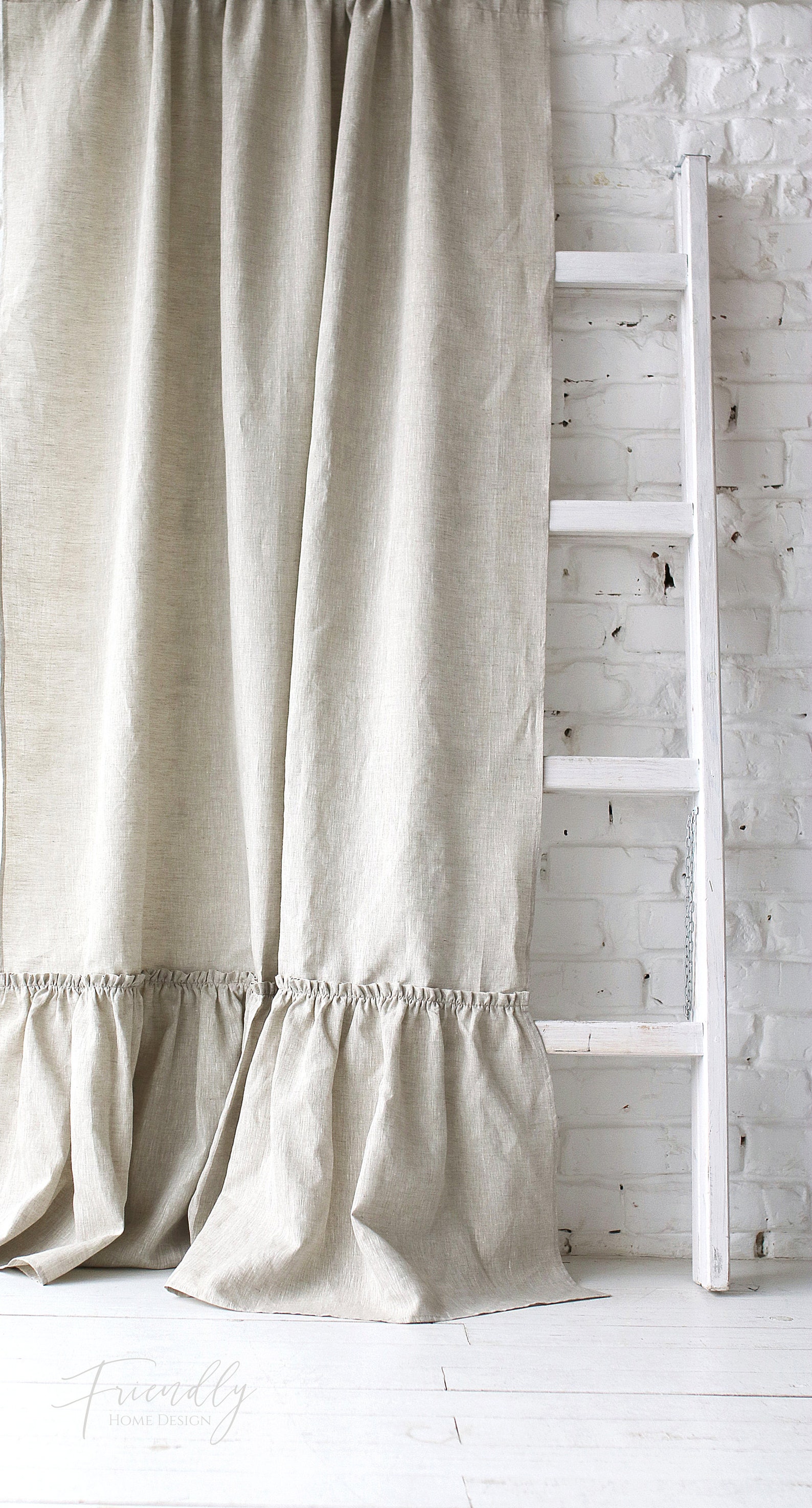Linen Curtains, Linen Ruffled Curtain Panel, Tab Top Linen Curtain ...