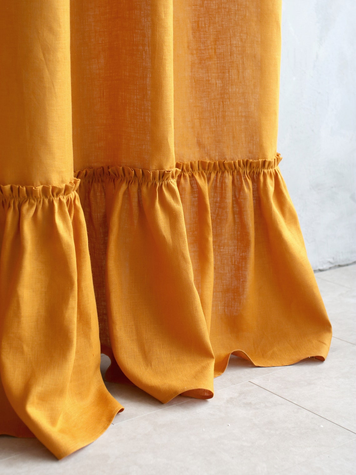 Linen Curtains Mustard Farmhouse Curtains Linen Ruffled | Etsy