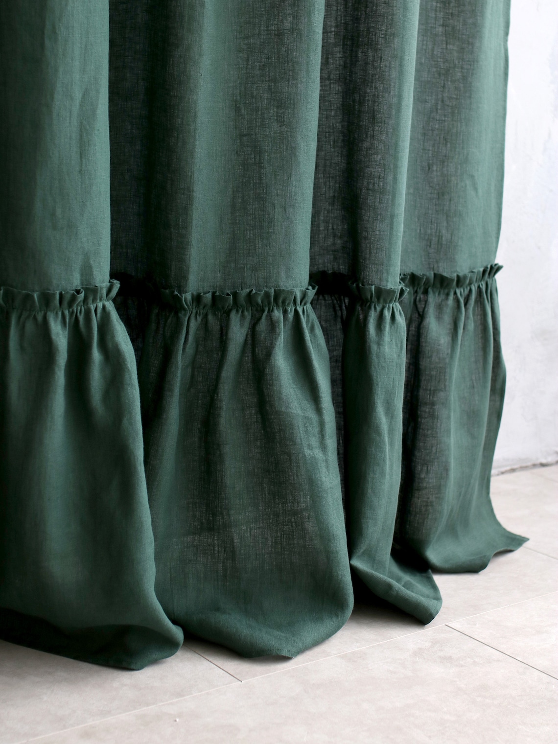 Linen Curtains Green Farmhouse Curtains Linen Ruffled - Etsy