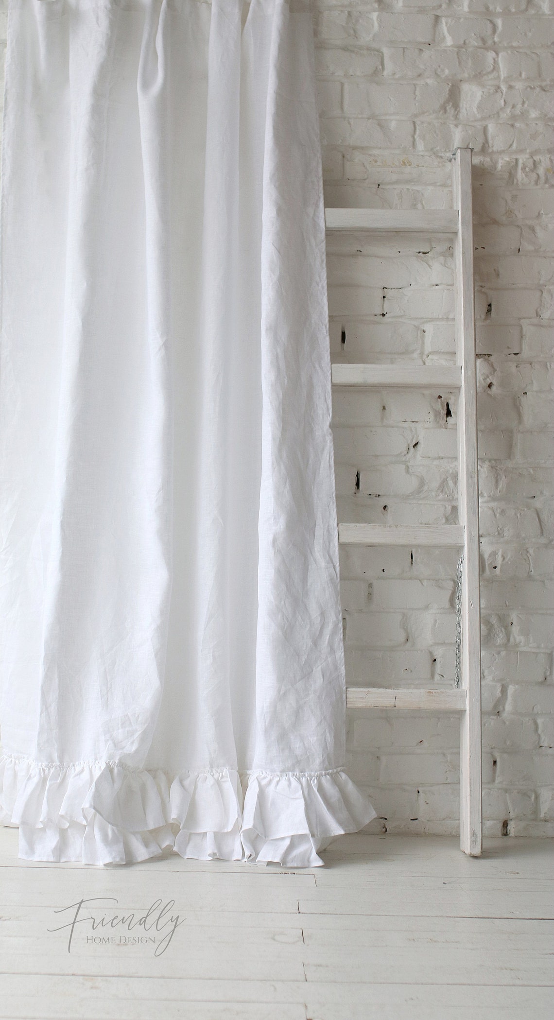 Linen Curtains White Linen Ruffled Curtain Panel Ruffle - Etsy
