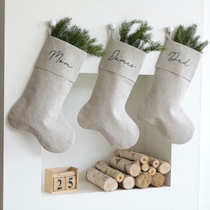 Personalized Linen Christmas Stocking, Neutral Christmas, Minimalist ...