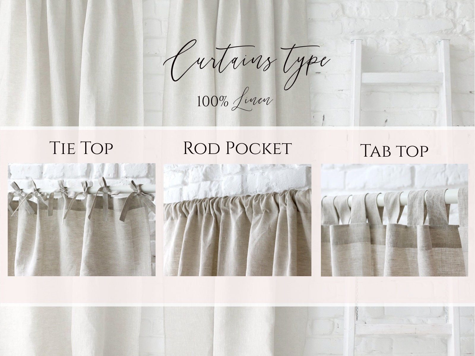 Linen Curtains, Linen Ruffled Curtain Panel, Tab Top Linen Curtain ...