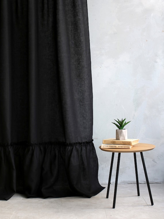 Black Linen Curtain Linen Ruffled Curtain Panel Tab Top - Etsy
