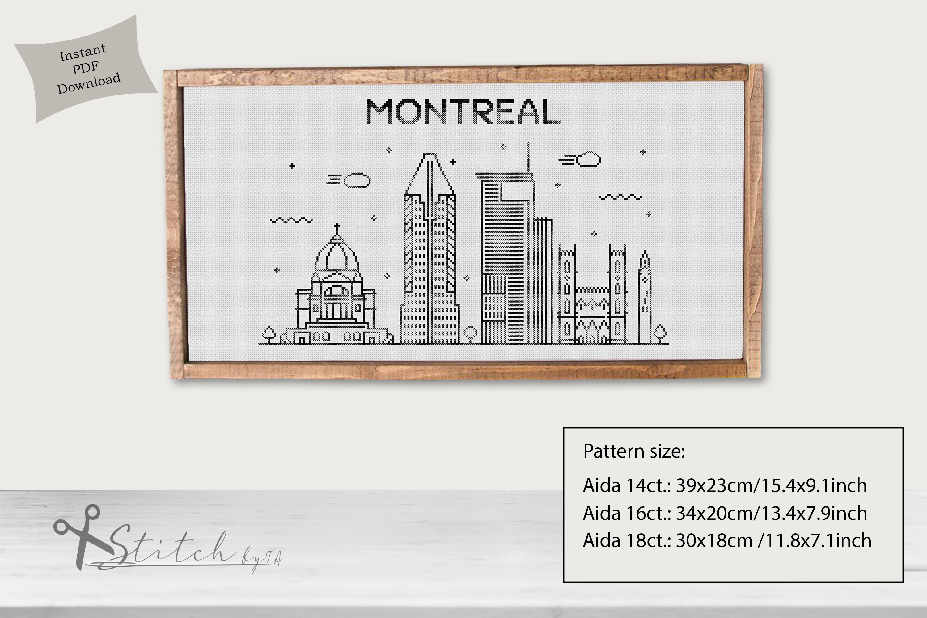Montreal Skyline Counted Cross Stitch Pattern | Cross Stitch Montreal ...