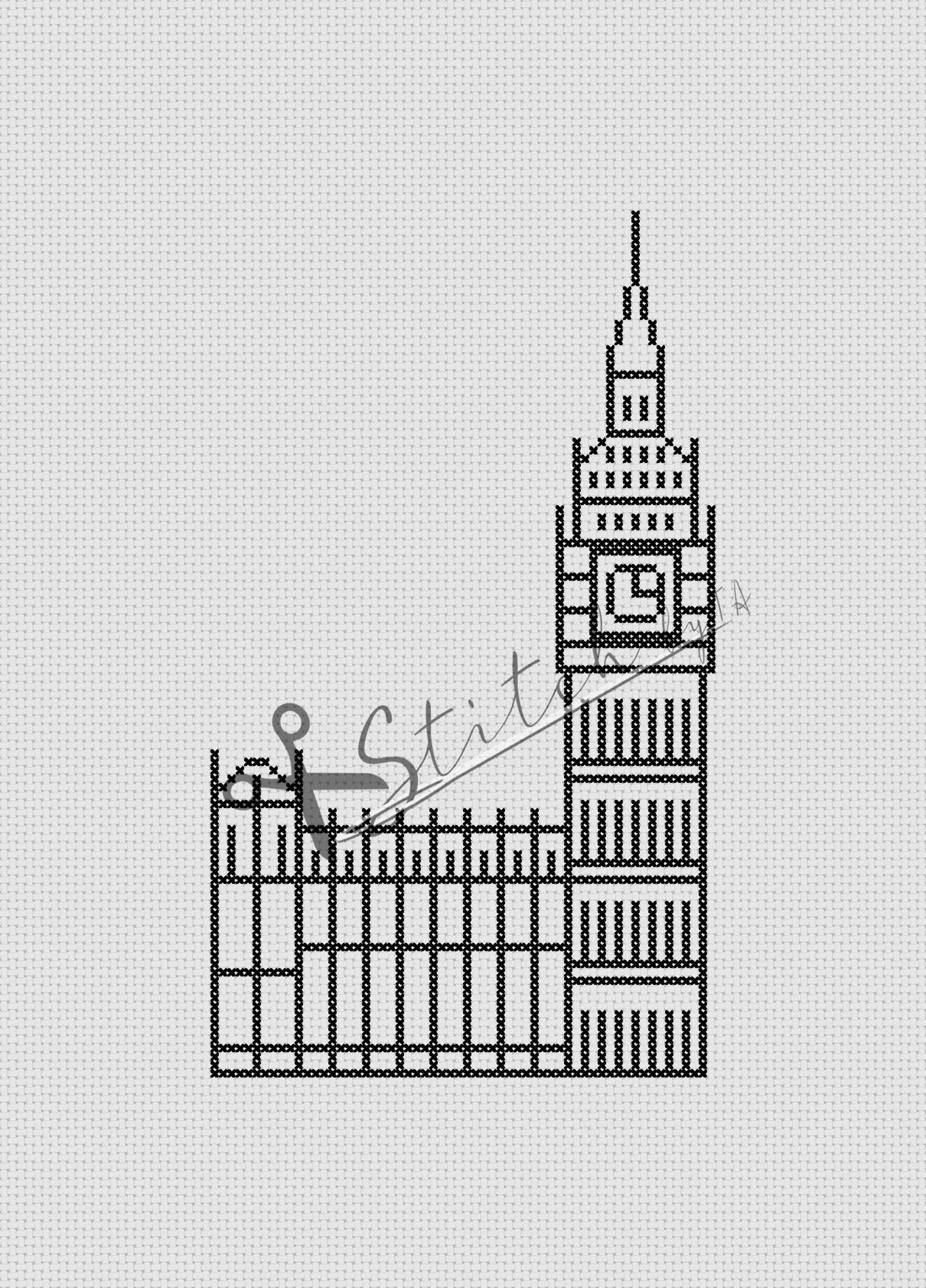 Big Ben Landmark Counted Cross Stitch Pattern Printable PDF Chart ...