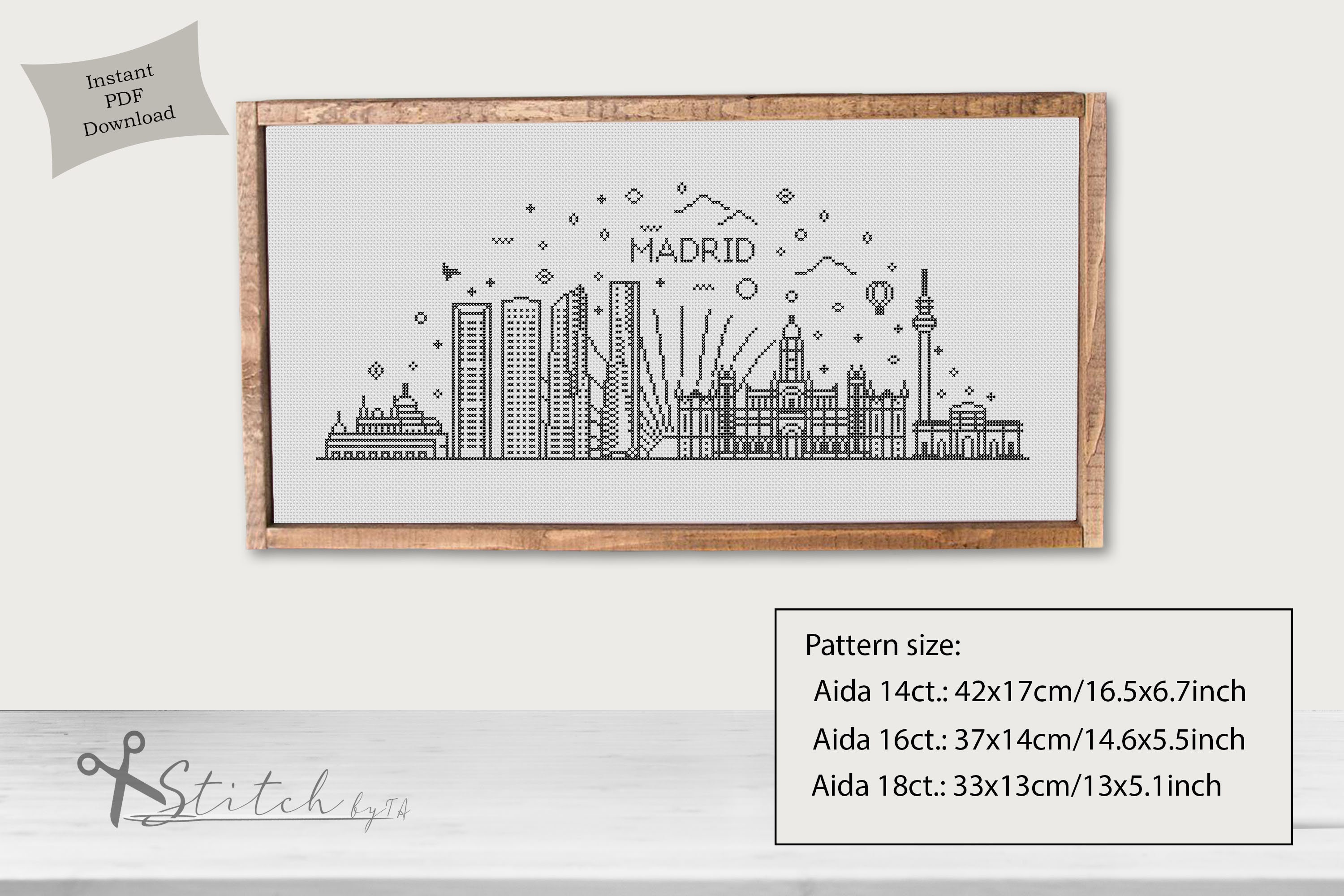 Madrid City Skyline Counted Cross Stitch Pattern Printable - Etsy