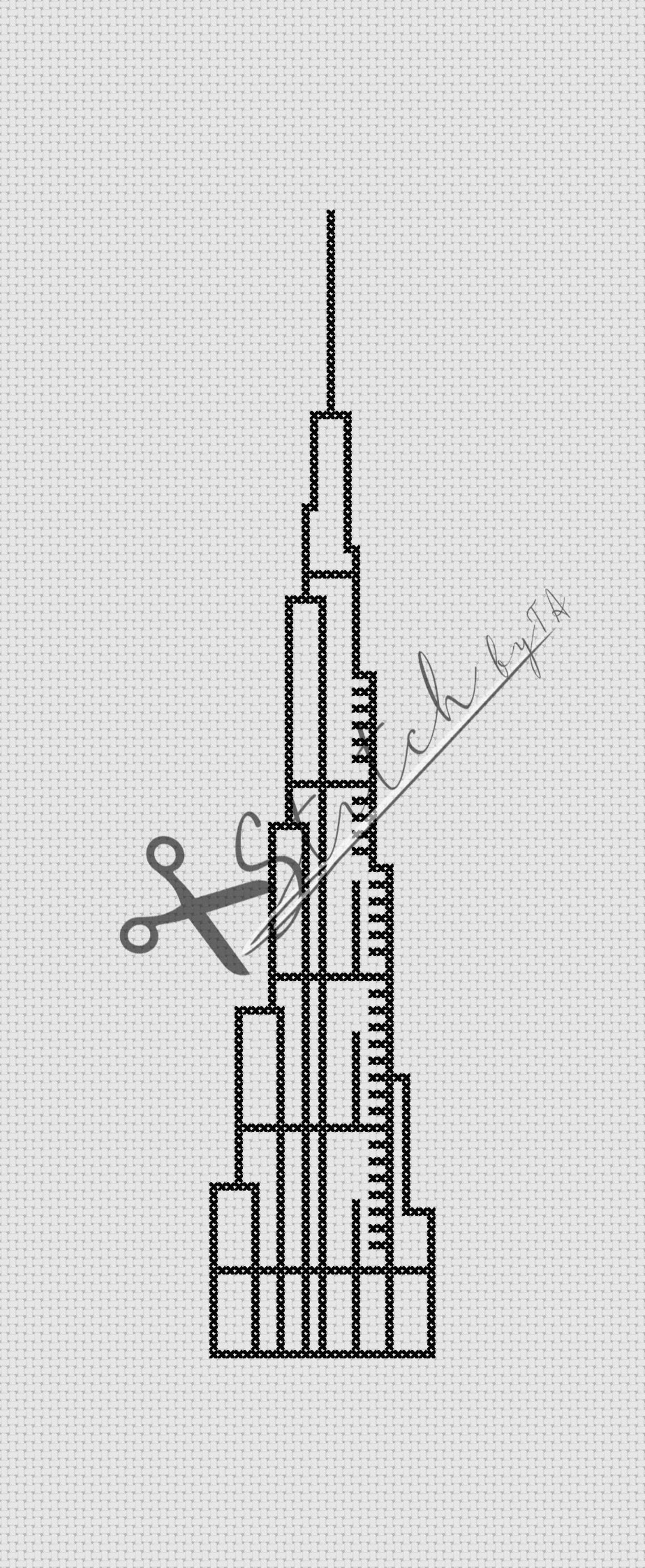 Burj Khalifa Tower Dubai Counted Cross Stitch Pattern Printable PDF