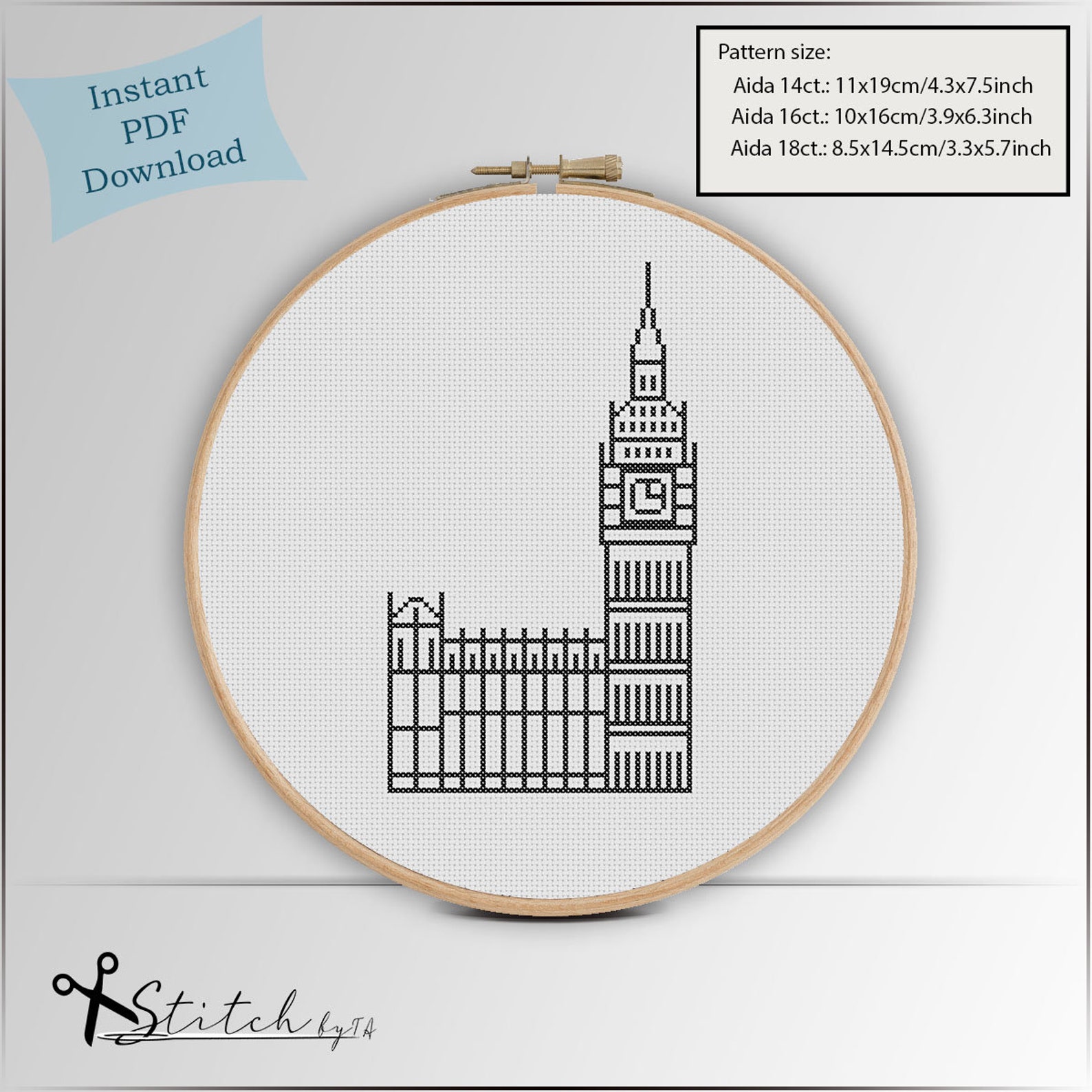 Big Ben Landmark Counted Cross Stitch Pattern Printable PDF Chart ...