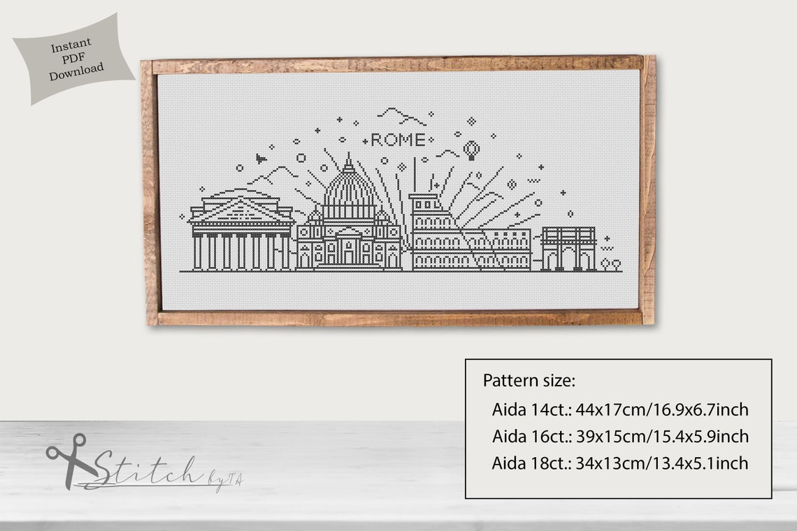 Cross Stitch Rome City Skyline Pattern Printable PDF Chart | Etsy