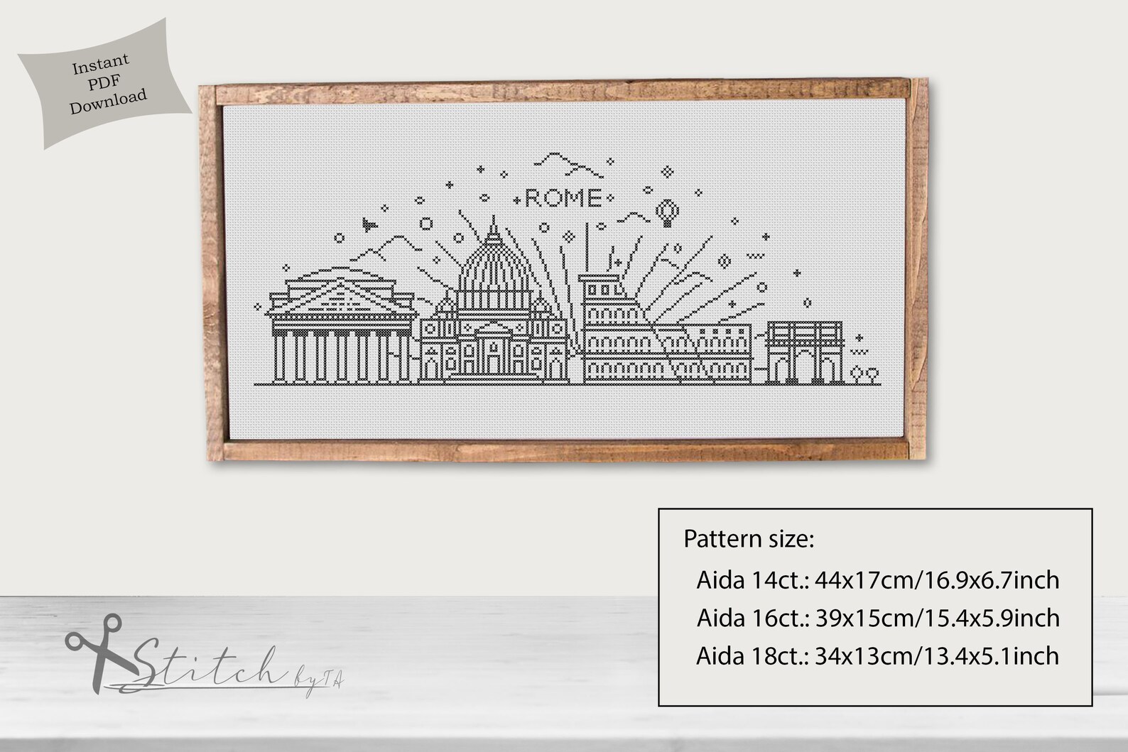 Cross Stitch Rome City Skyline Pattern Printable PDF Chart | Etsy