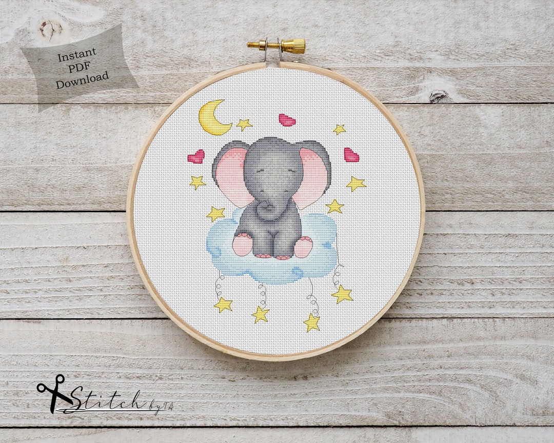 Elephant Counted Cross Stitch Pattern Printable PDF Chart Baby Elephant ...