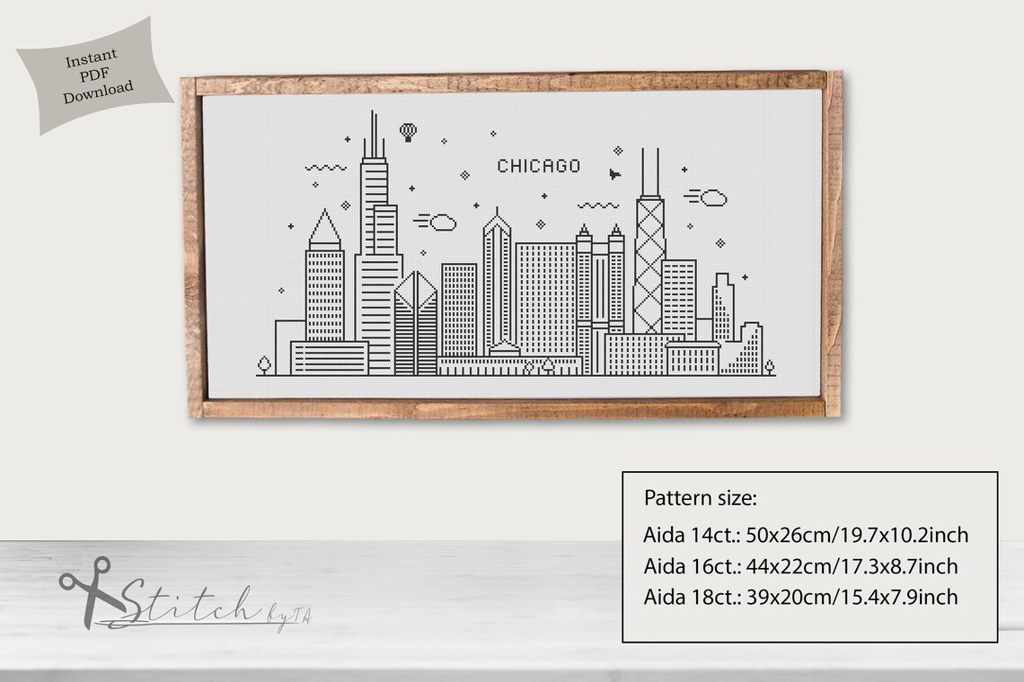 Cross Stitch Chicago Skyline Cross Stitch Chicago Silhouette | Etsy