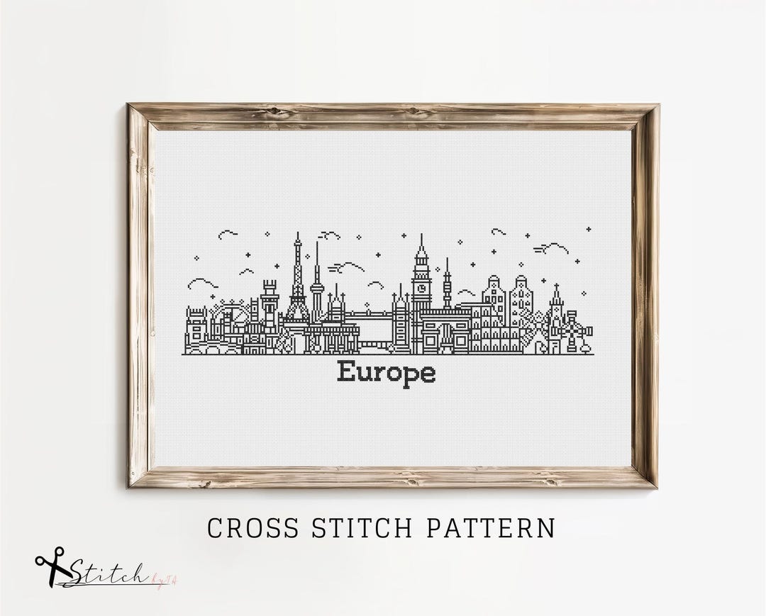 Europe Skyline Counted Cross Stitch Pattern Printable PDF Chart Crafts ...