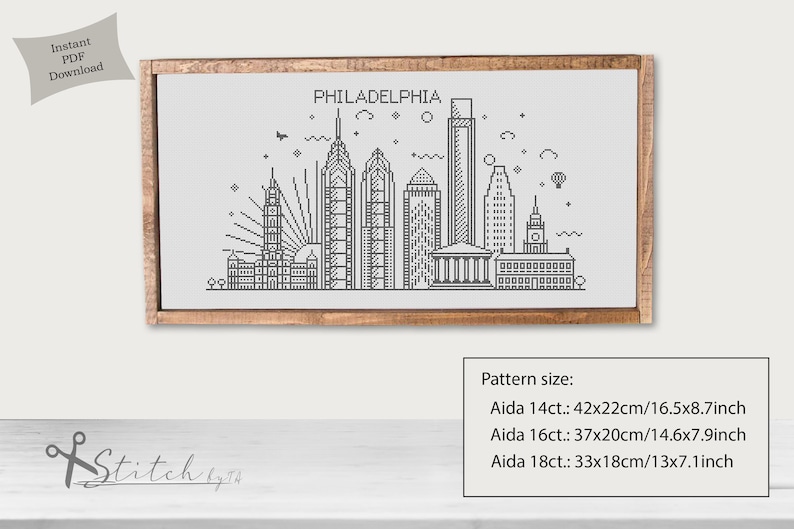 Cross Stitch Pattern Philadelphia Skyline | Counted Cross Stitch PDF ...