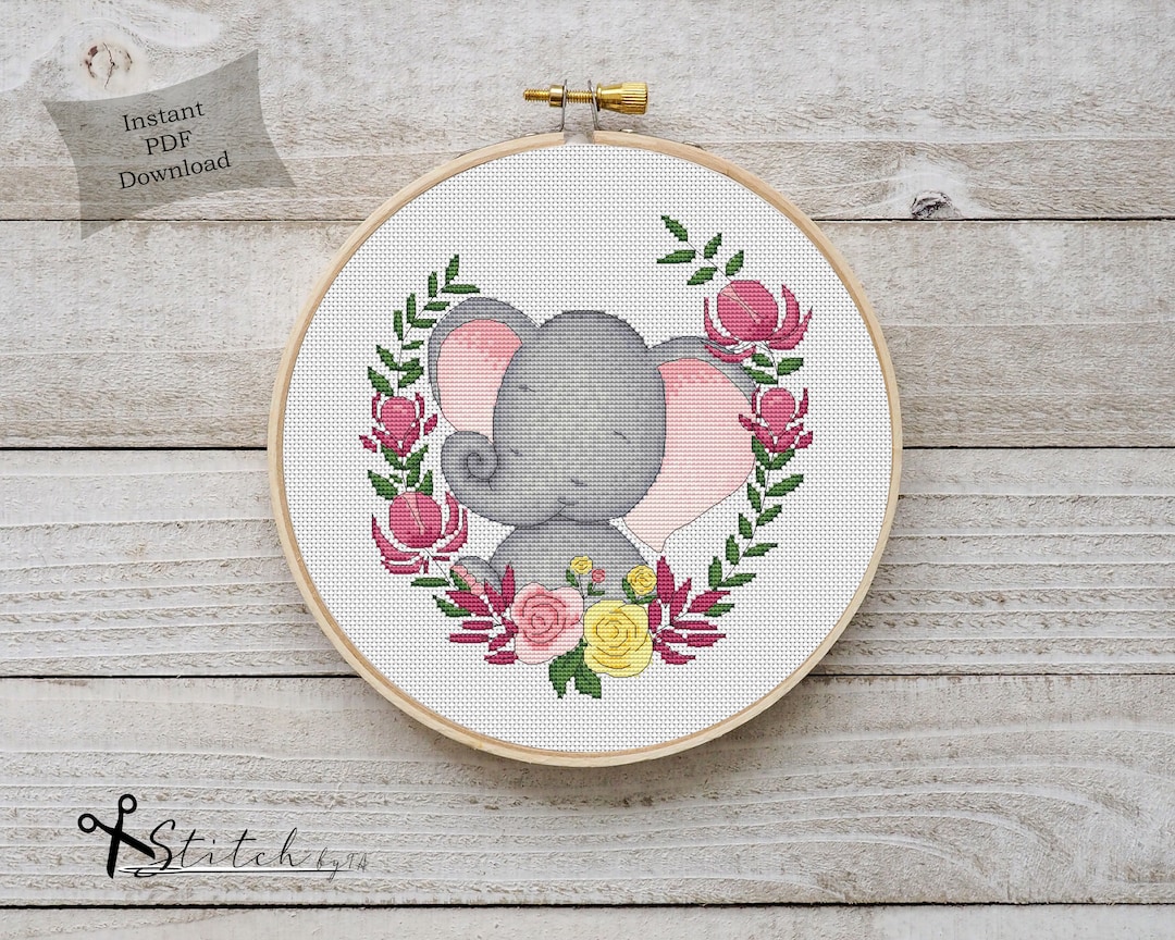 Elephant Counted Cross Stitch Pattern Printable PDF Chart Baby Elephant ...
