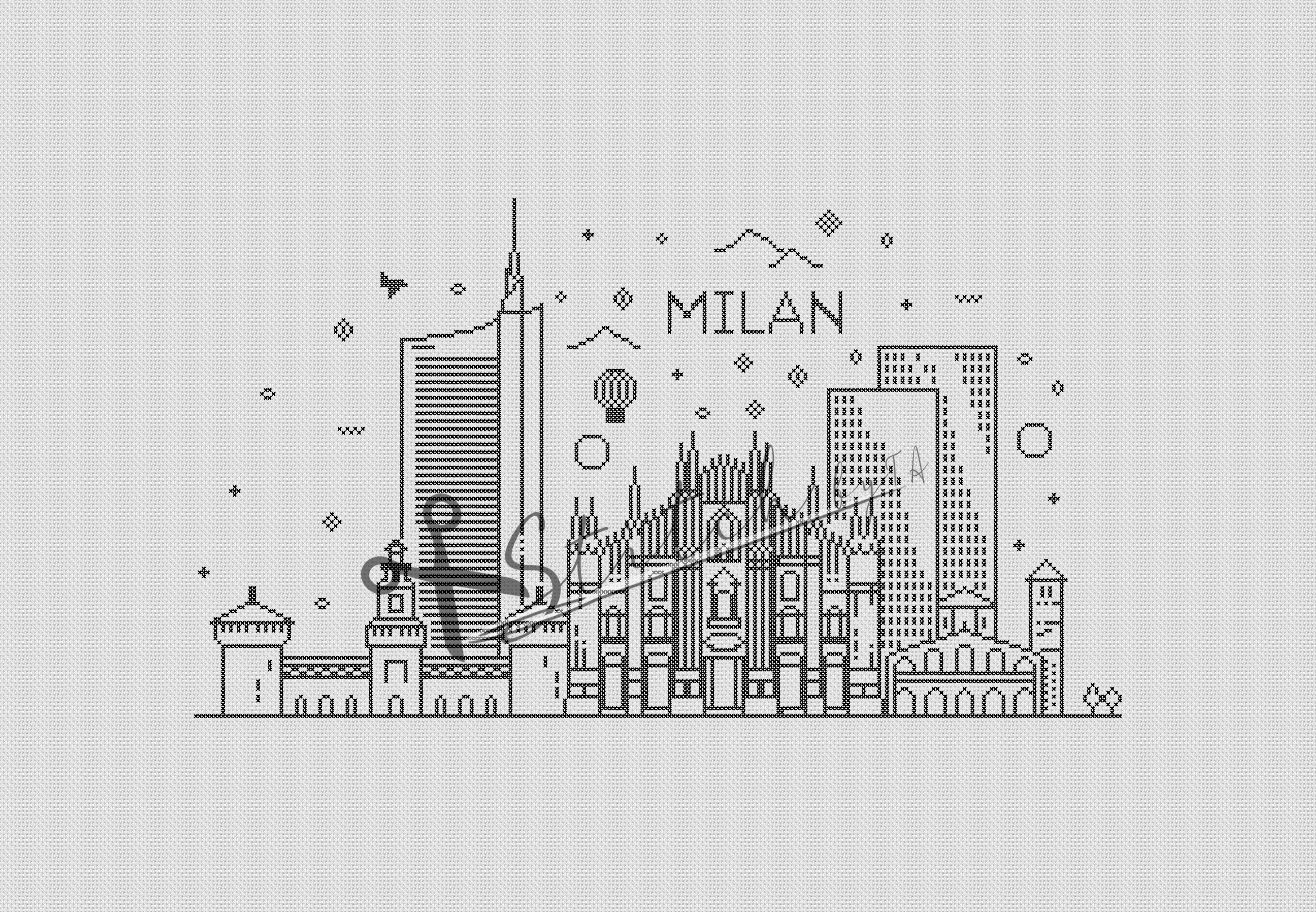 Cross Stitch Pattern Milan City Skyline Printable PDF Chart - Etsy