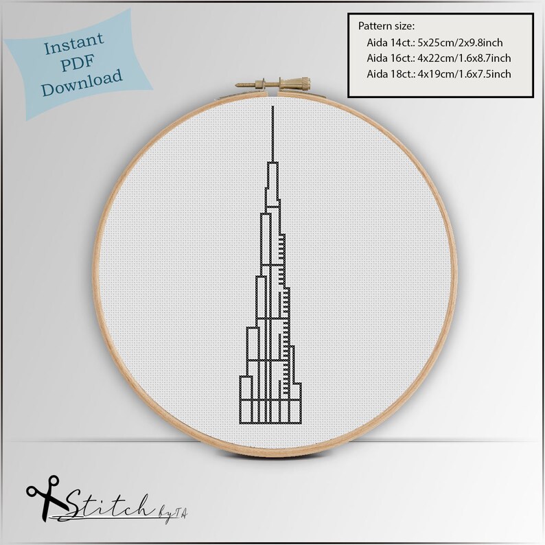 Burj Khalifa Tower Dubai Counted Cross Stitch Pattern - Etsy