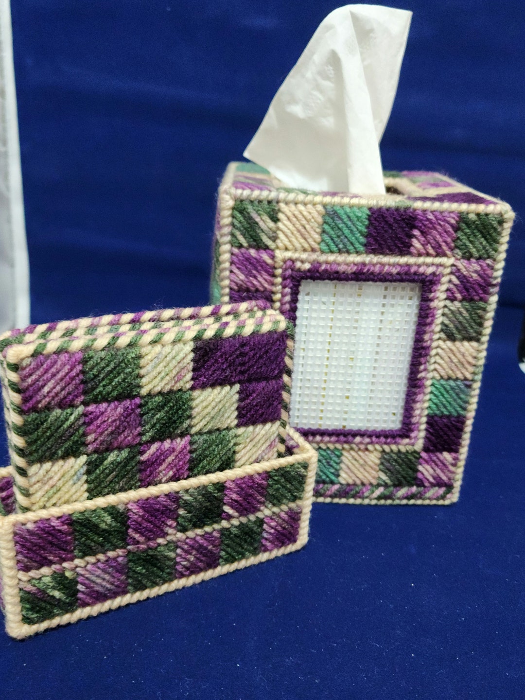 Plastic Canvas Tissue Box Cover W/ Picture Frames & Coasters - Etsy