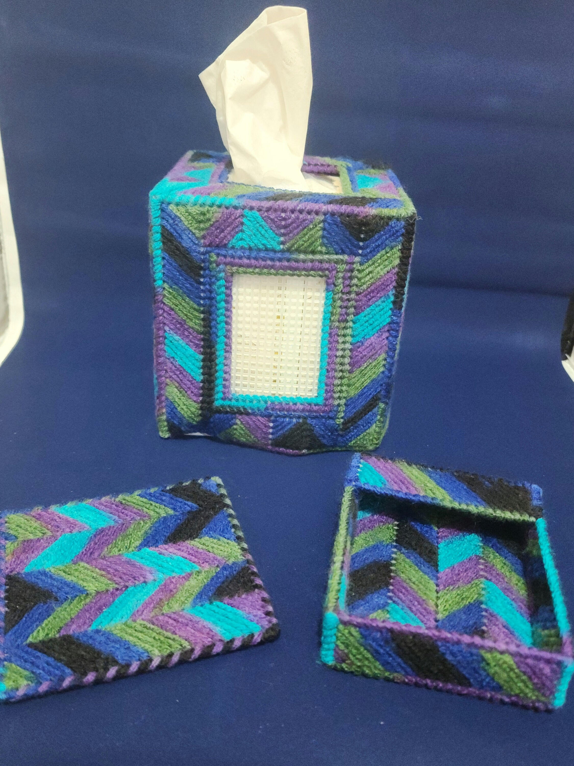 Plastic Canvas Tissue Box Cover W/ Picture Frames & small Desk Set - Etsy