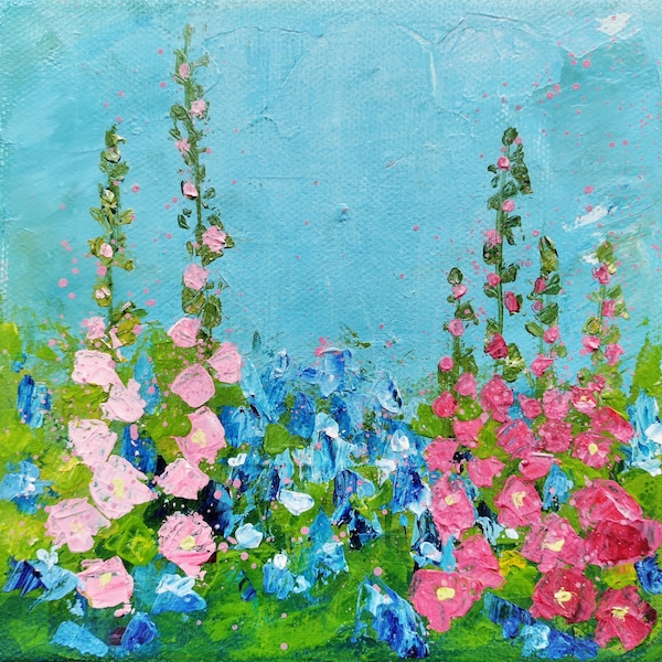 Hollyhocks Painting - Etsy