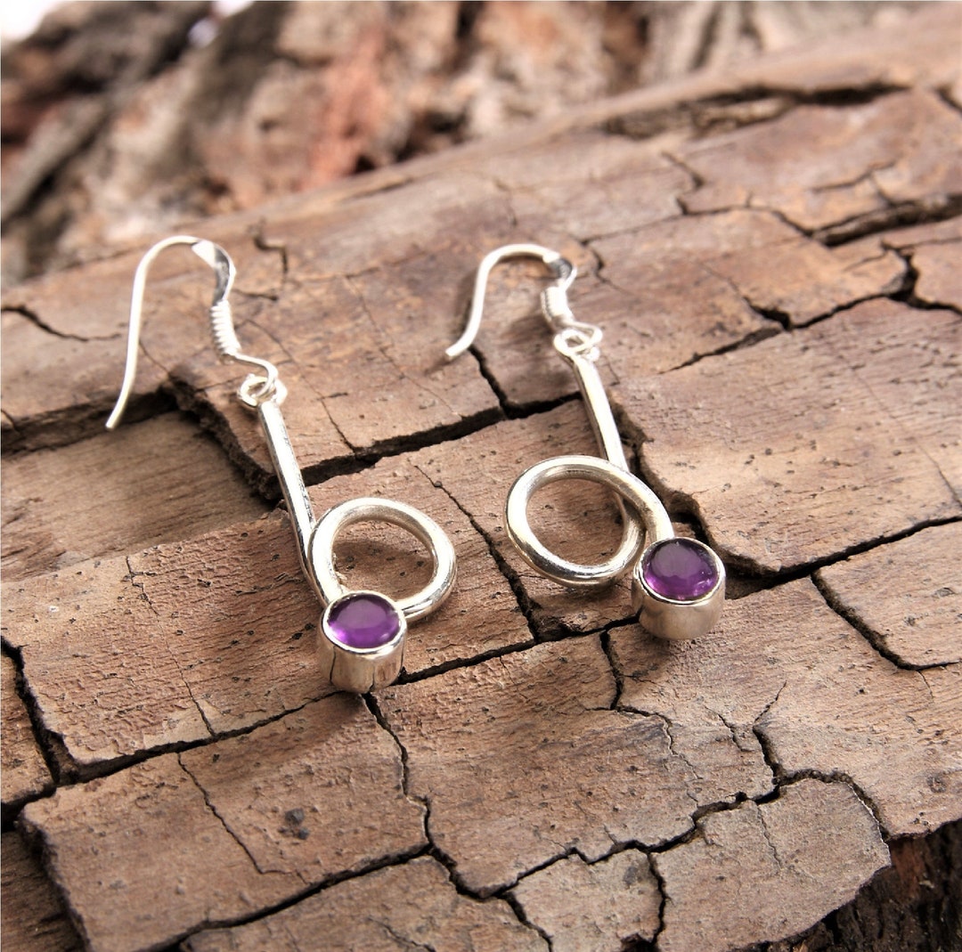 Handmade Sliver Loop Earrings for Women With Amethyst, Dangle Earrings ...