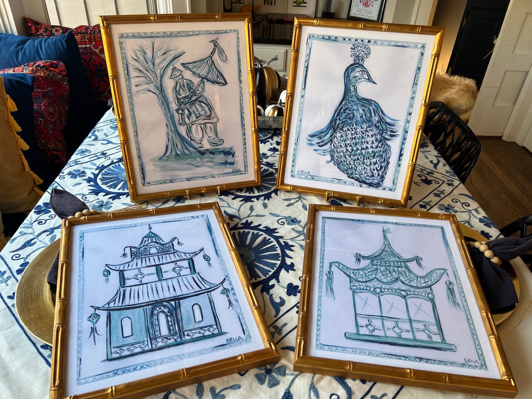 Set of Four Fine Art 130lb Matte Artist Paper Pagoda Prints and Framed ...