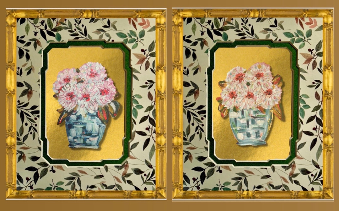 Pair of Fine Art Posh Florals in Vase Prints Matted and Framed - Etsy