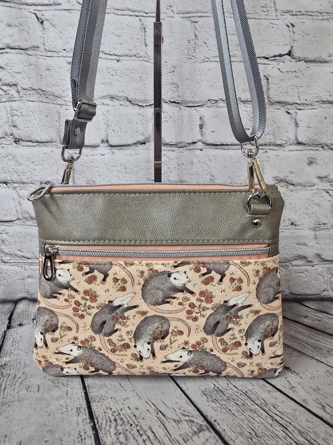 Custom Handcrafted Opossum Peach Floral Vinyl Crossbody Bag ~ Ready to Ship Bag - Etsy