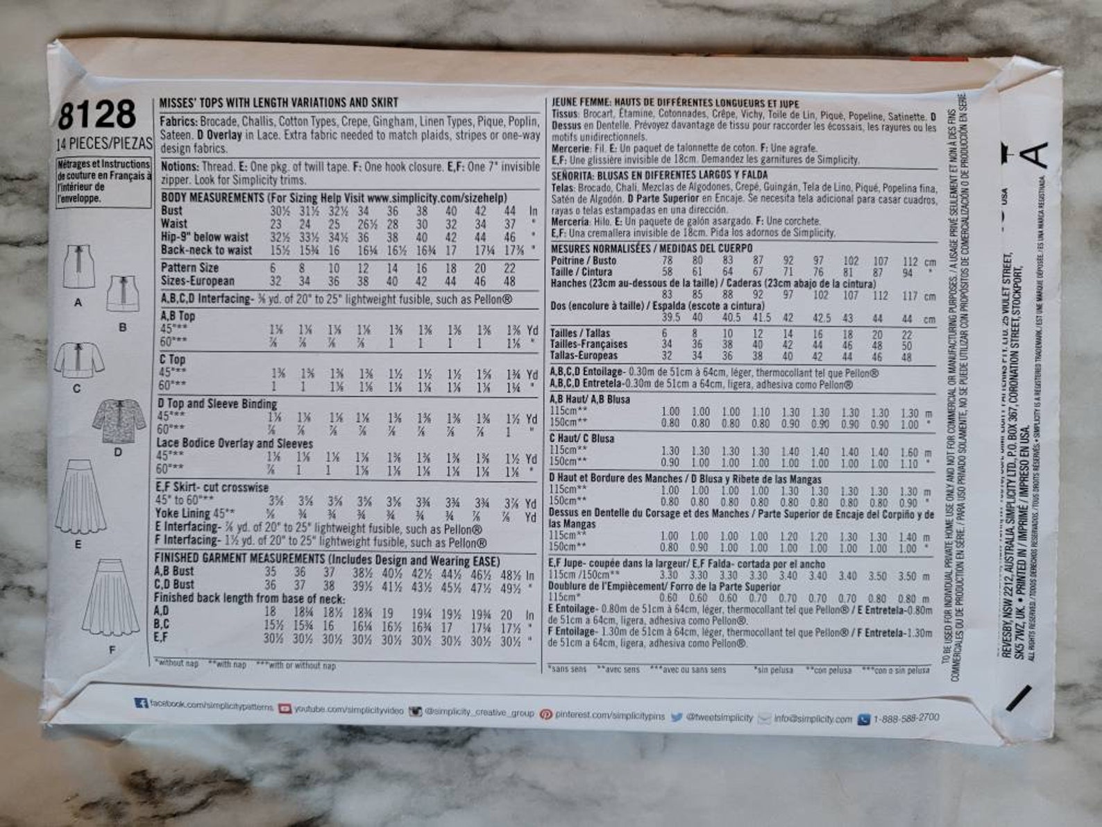 Simplicity Pattern 8128 Sizes H5 6-14 R5 14-22. - Etsy