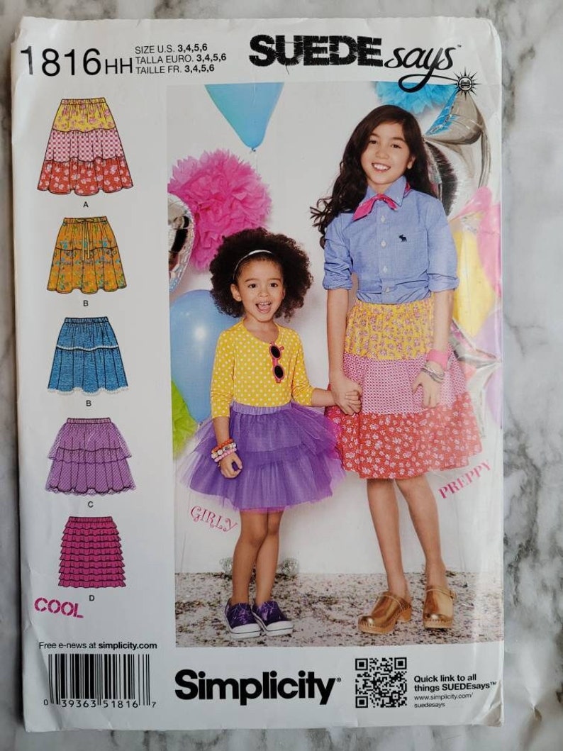 Simplicity Pattern 1816, Suede Says, Tutu or Skirts, Girls Kids - Etsy