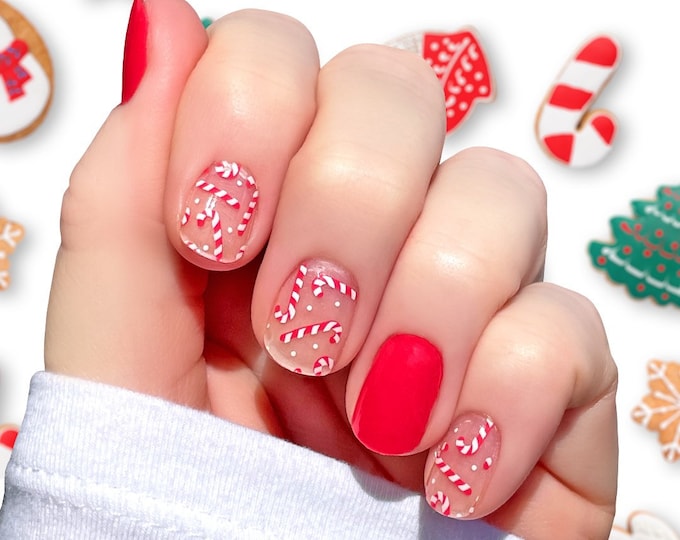 Candy Cane Lane Nail Wraps 100% Nail Polish Stickers Nail Strips - Etsy