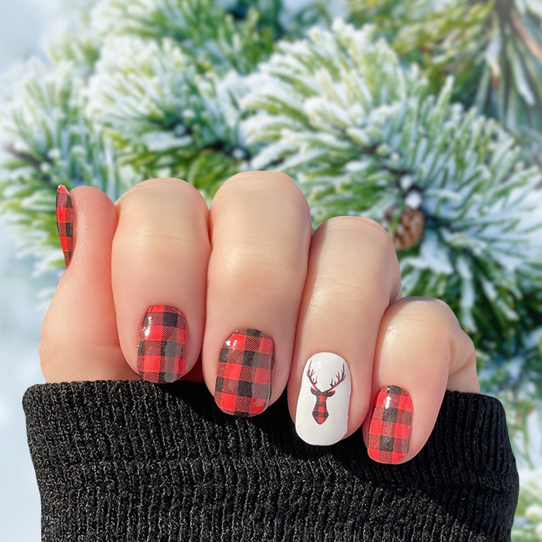 Red Buffalo Plaid & Deer Nail Wraps 100% Nail Polish Stickers - Etsy