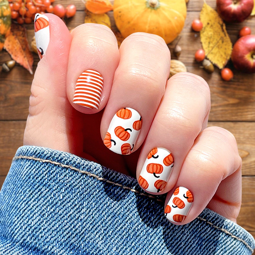 24 Pcs Pumpkin Patch Press on Nails Short Square Press on Nails Short Nail Nail Press on Short Glue on Nails Fake Nail Etsy