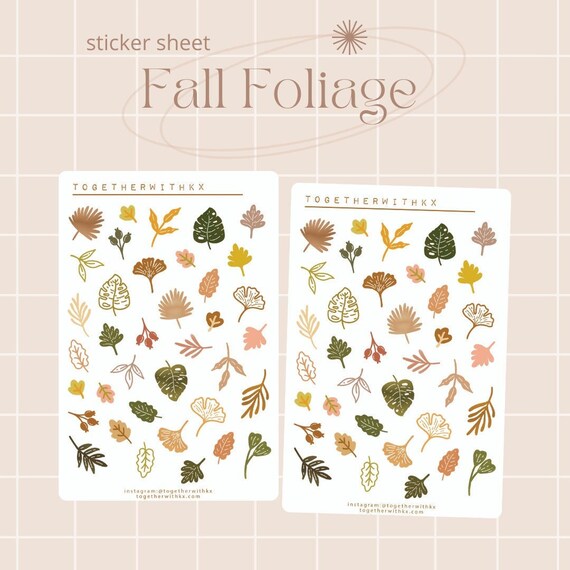 Fall Themed Foliage and Leaves Sticker Sheet Illustrated - Etsy
