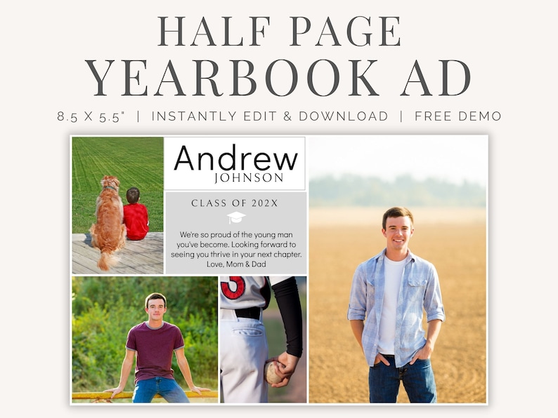 Half Page Yearbook Template Boy Yearbook Ad Template Half - Etsy