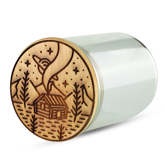 Stash Jar With Cabin in the Woods Design on the Bamboo Top Has | Etsy