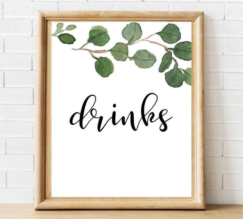 Greenery Drink Menu Sign Wedding Drink Printable Sign | Etsy