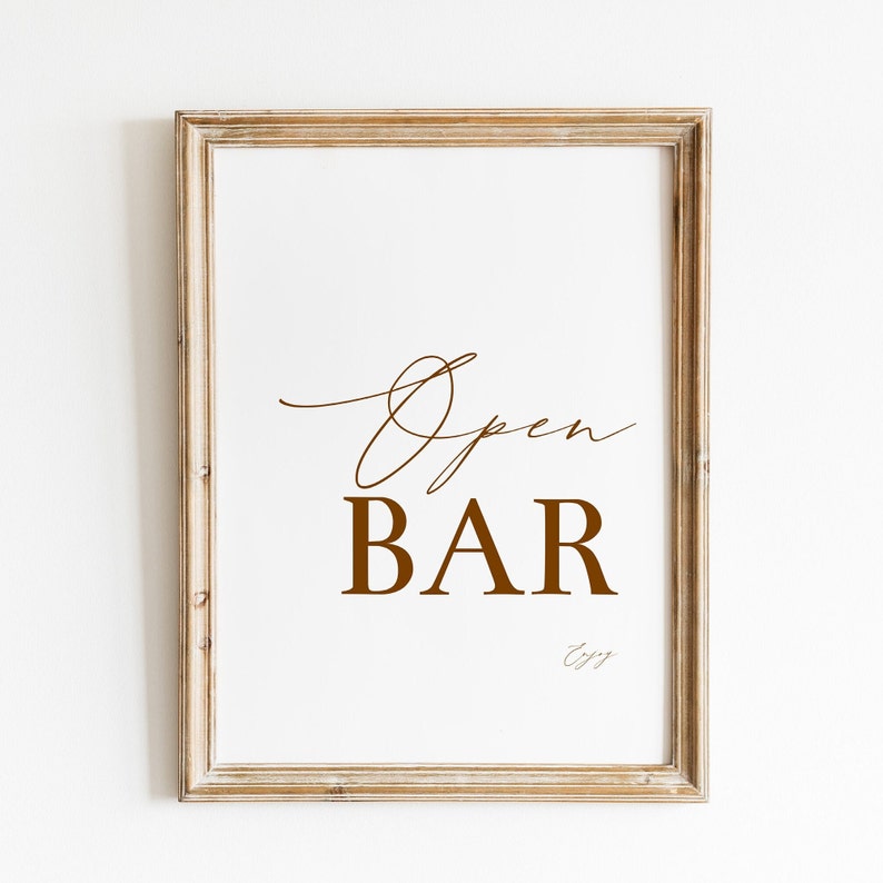 Open Bar Sign, Bohemian Wedding Bar Sign, Brown Drink Bar Sign, Bar ...