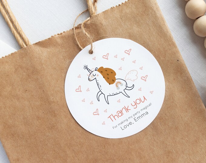 EDITABLE TEMPLATE Unicorn 3" Circle Label, Pink Floral Cute Thank You ...
