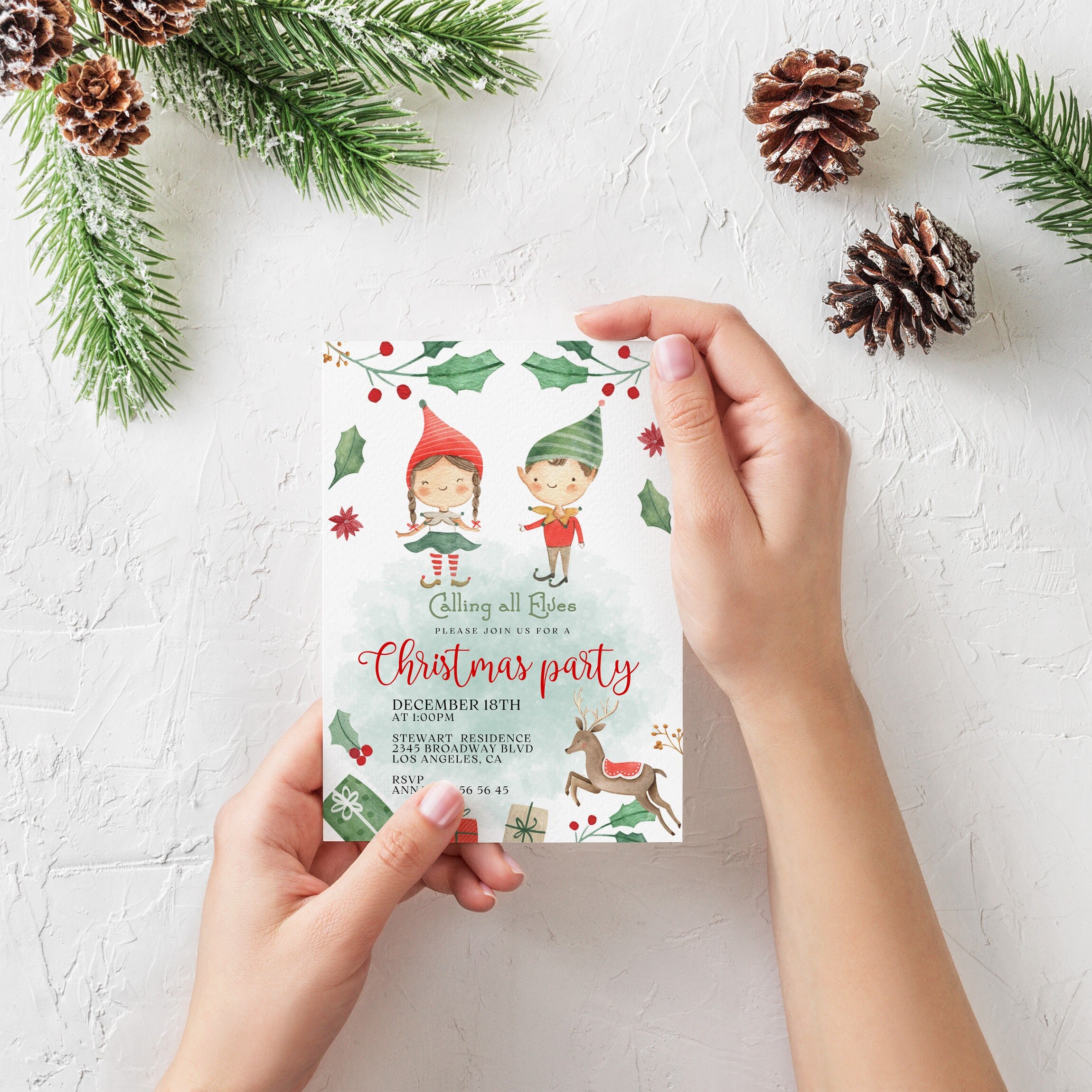 Christmas Calling All Elves Invitation, Holiday Party, Birthday, Twins ...