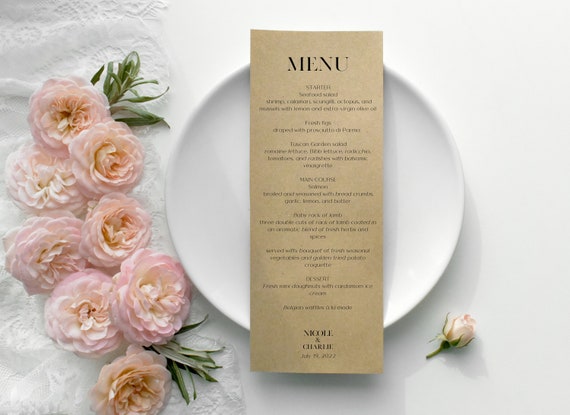 Rustic Menu Card Template Wedding Template Bridal Shower | Etsy