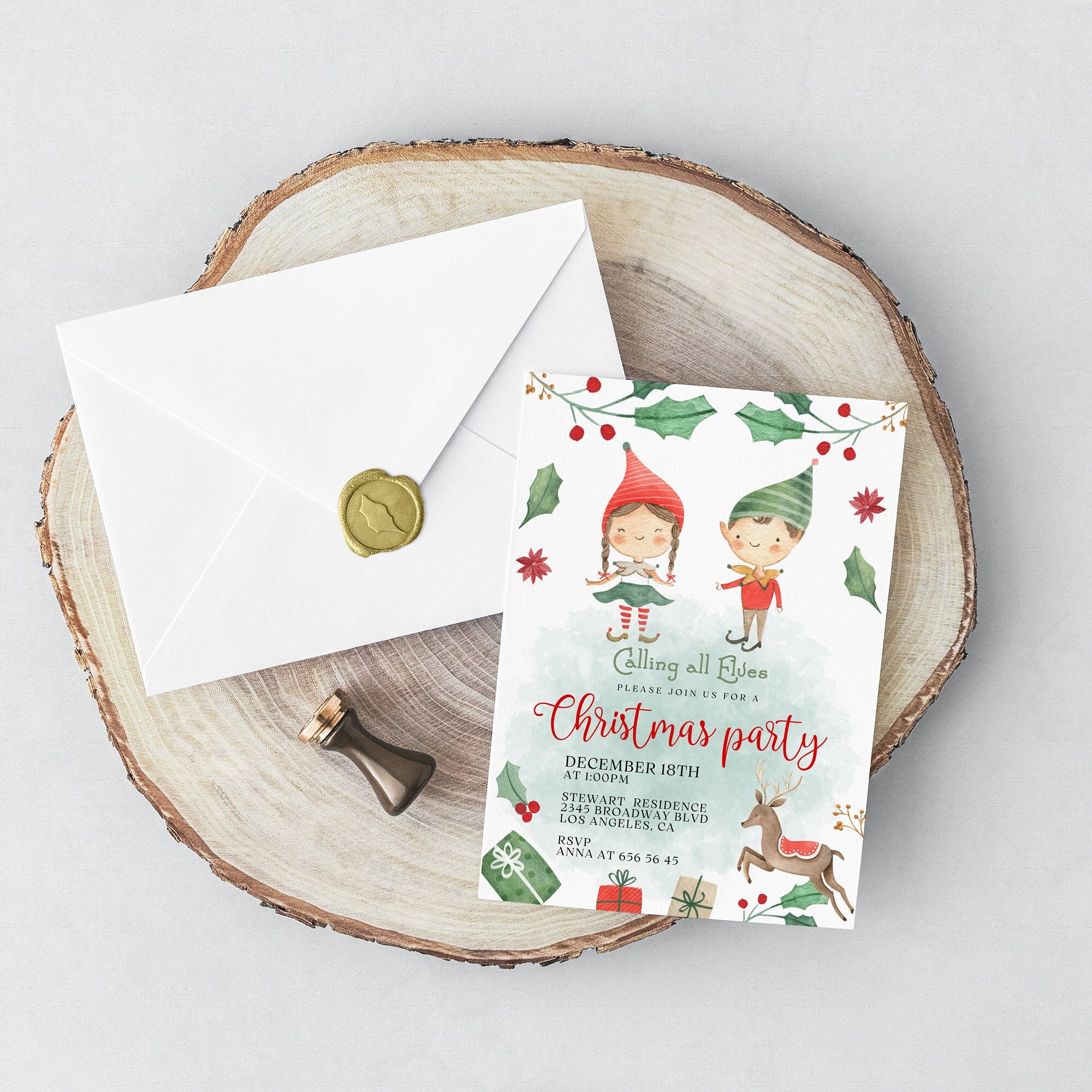 Christmas Calling All Elves Invitation, Holiday Party, Birthday, Twins ...