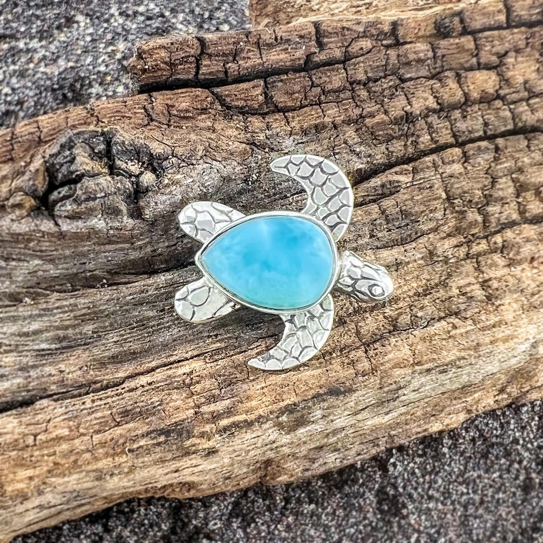 Larimar Sea Turtle Pendant, Casual Beach Necklace, Dainty Silver Charm ...