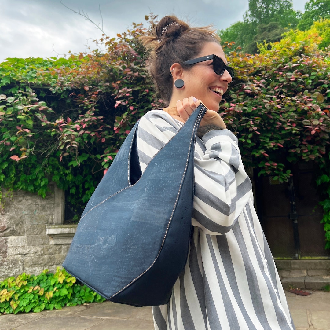 Cork Hobo Bag | Blue Vegan Leather Slouchy/slouch Bag - Etsy UK